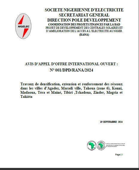Titre : AVIS D’APPEL D’OFFRE INTERNATIONAL OUVERT : N° 001/DPD/RANA/2024 | NIGELEC